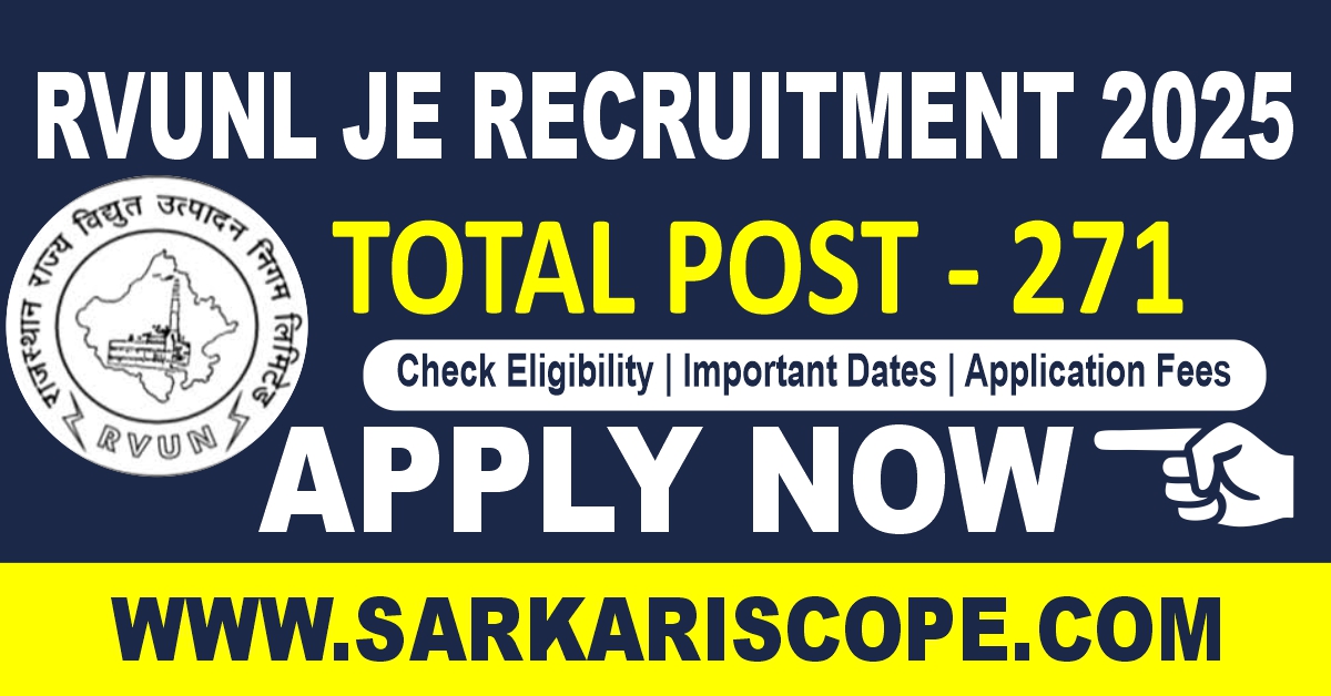 RVUNL JE Recruitment 2025, Apply Online - SARKARI SCOPE